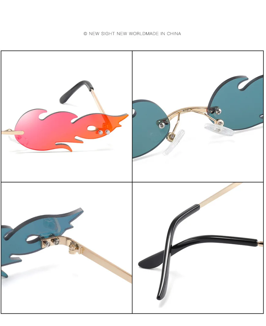 Fire Flame Sunglasses Women Rimless Wave Sun Glasses Metal Shades For ...