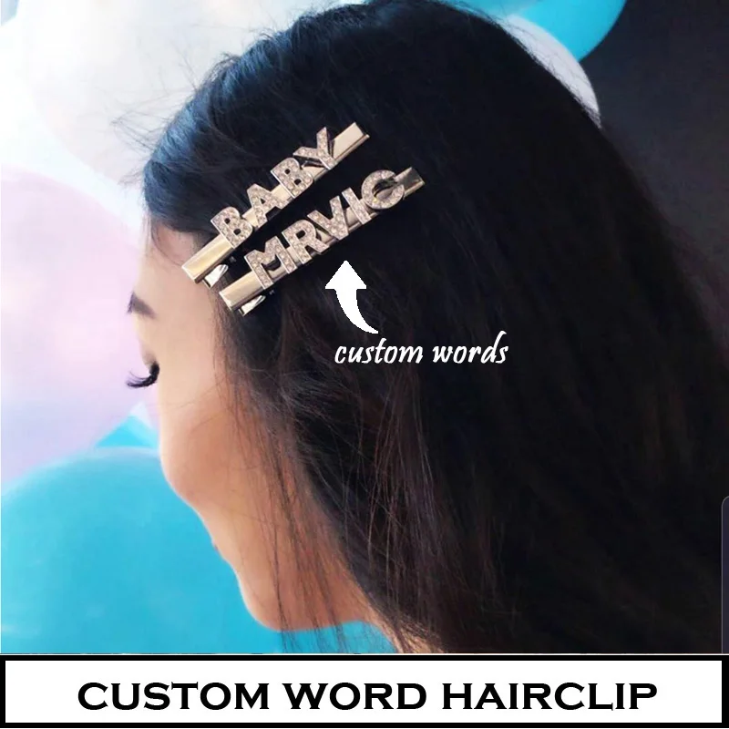 CUSTOM name hair clips letters word hairpin crystal bride wedding hair ...