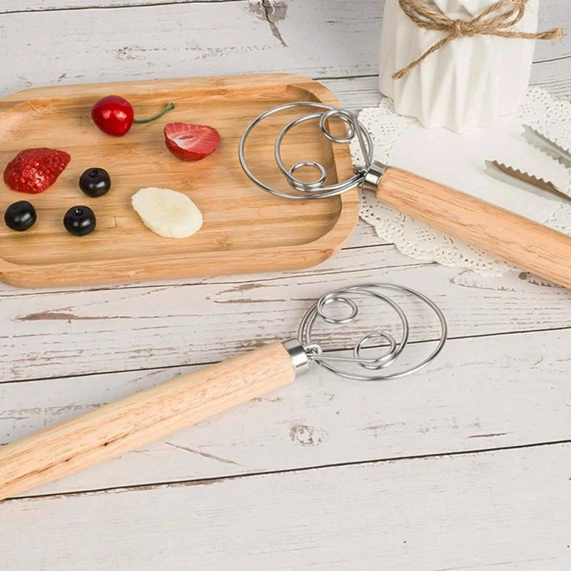 Lie 2 Pcs Hand Dough Mixer Whisk Wood Handle For Bread 競売