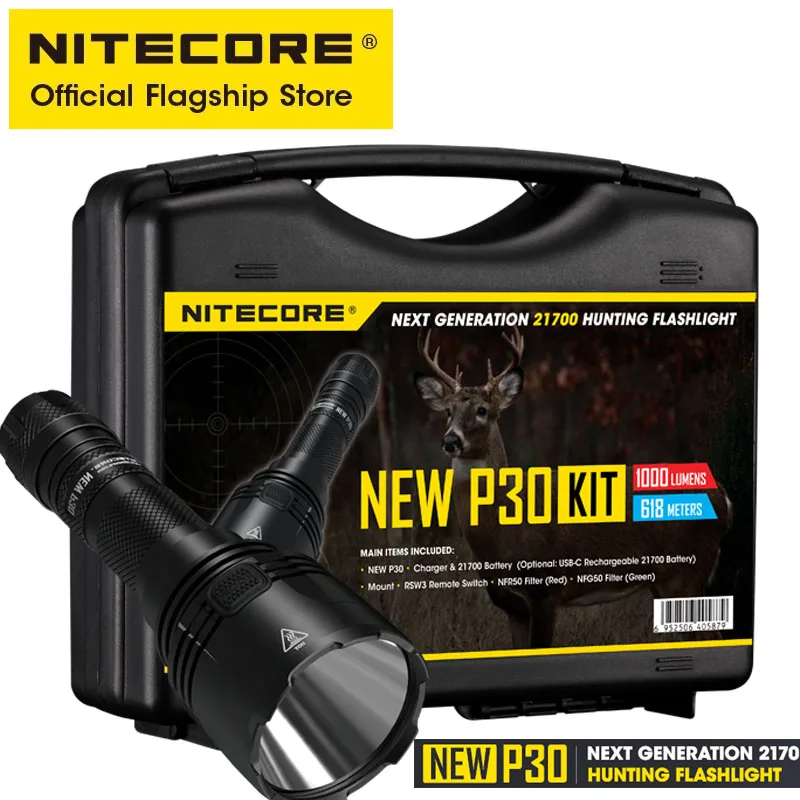 NITECORE NEW P30 HUNTING KIT 1000 LUMENS Outfoor Tactical Flashlight LED Torch Light With NL2140 ...