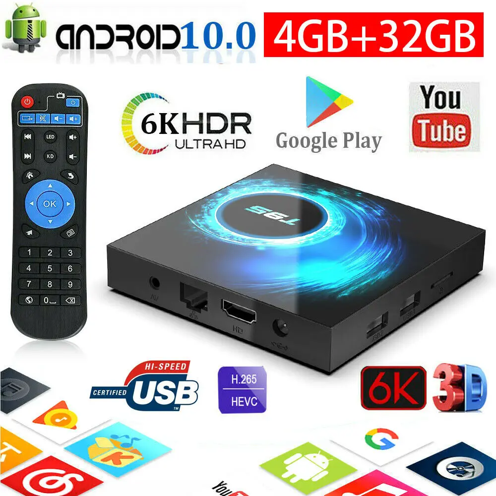 TV Box Android 10.0 Television Box 6K Ultra HD Video Media Player with ...
