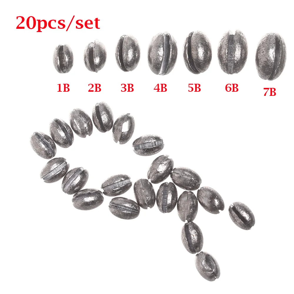 20pcs-New-Round-Olive-Shaped-Fishing-Lead-Fall-Additional-Weight-Split-Line-Sinkers-Opening ...