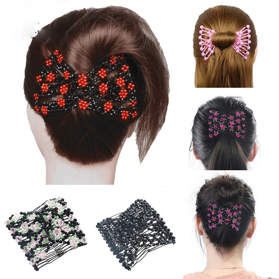Haimeikang Hair Magic Comb Clip for Women Beaded Flower Barrette ...