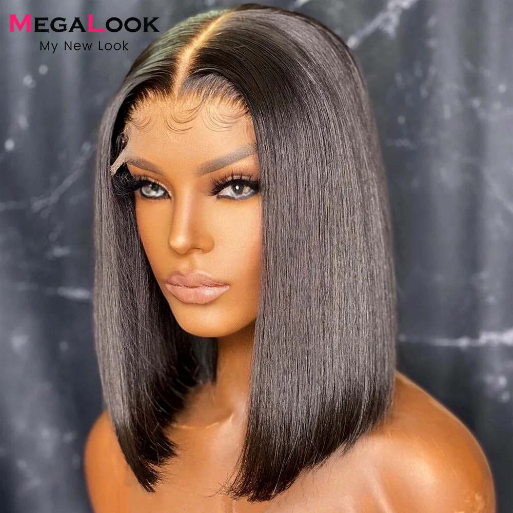 Blunt Cut Bob Wig Straight Lace Front Wigs Pre Plucked With Baby Hair ...