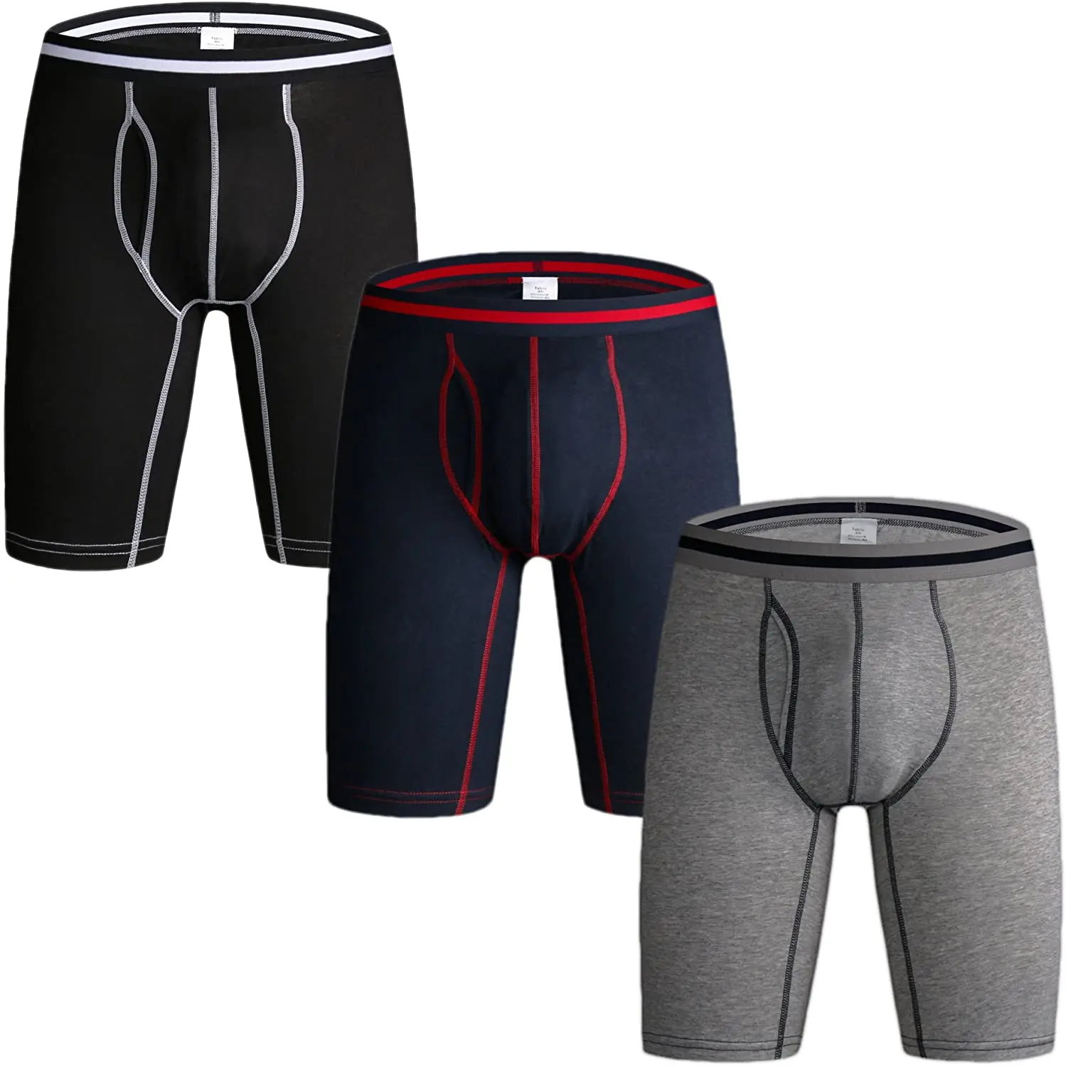 3 Pack Long Leg Men's Boxer Shorts Briefs Cotton Multipack Open Fly ...