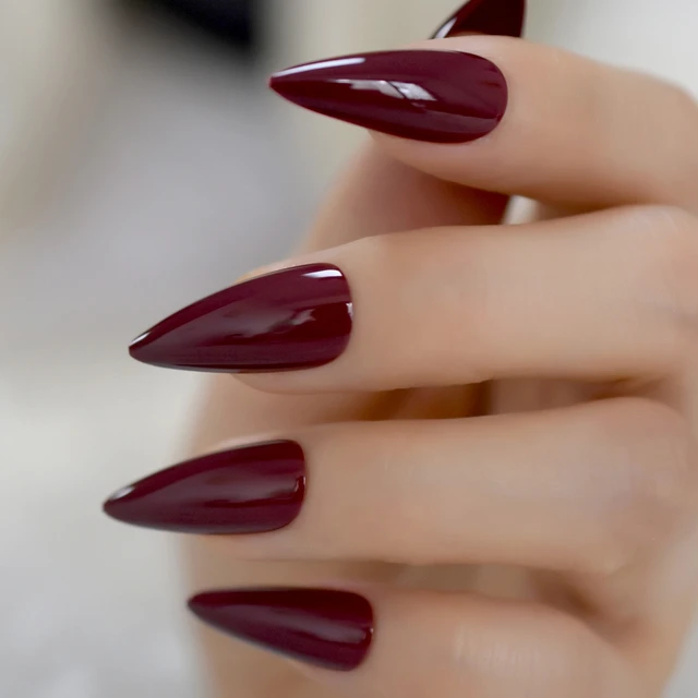 Dark Red Pointy Nails