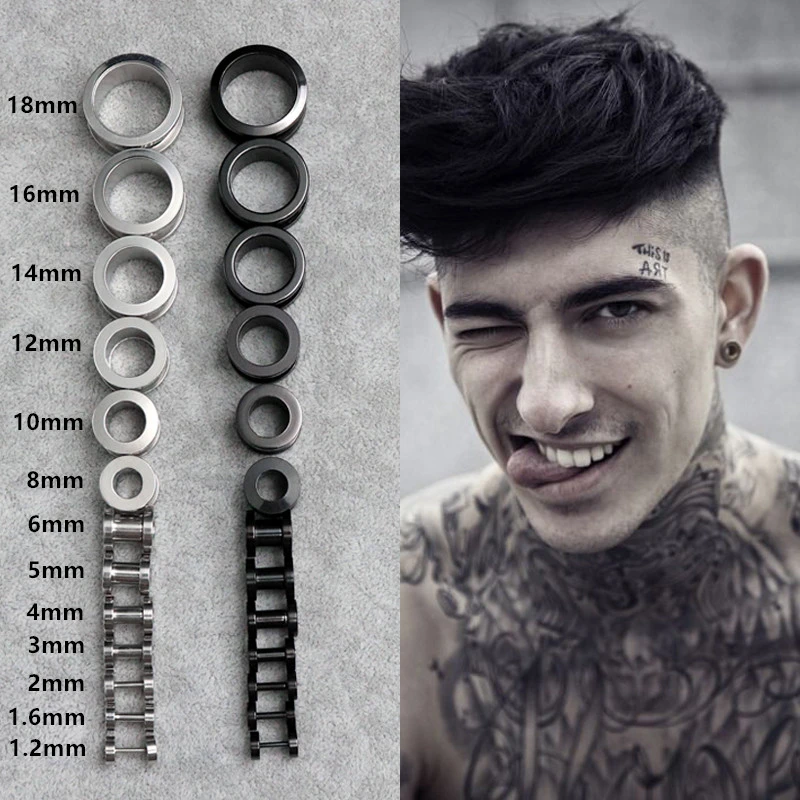 316l Stainless Steel Ear Plugs And Tunnels Piercings Black Screwed ...