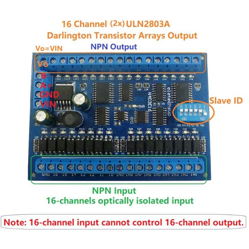 DC 12V 24V 16 In 16 Out RS485 원격 제어 스위치 PLC IO 확장 보드, Modbus RTU 모듈, 스마트 홈 자동화 N4D3E16