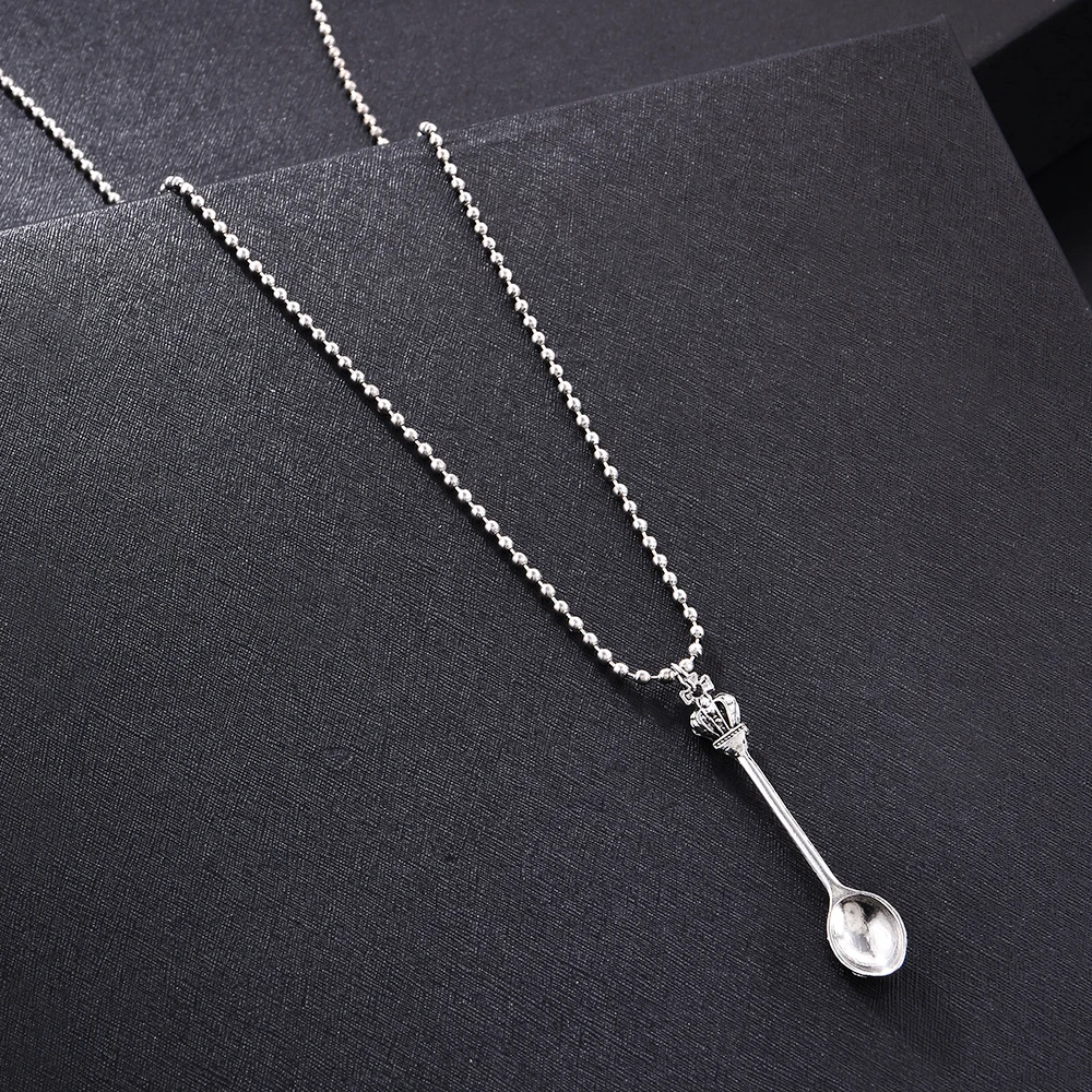 Fashion-Women-Men-Crown-Mini-Tea-Spoon-Shape-Pendant-Long-Chain ...