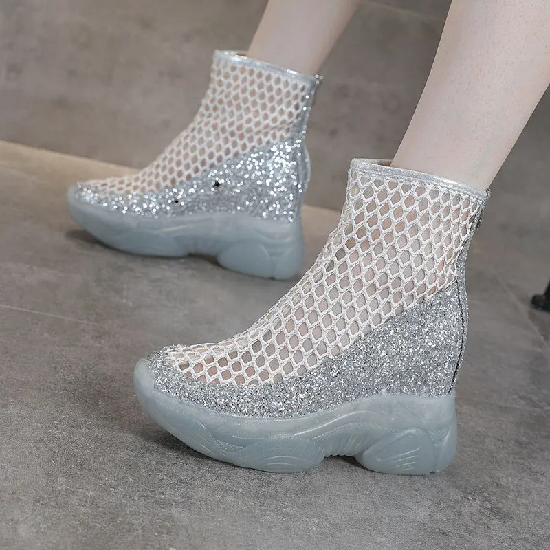 Summer Women Boots Brand Mesh Boots Platform Shoes 2021 Fashion Hollow ...