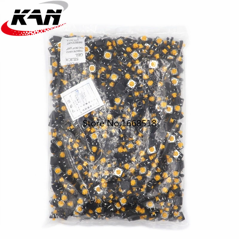 1000Pcs 12x12x7.3 mm Tactile Switches Yellow Square Push Button Tact ...