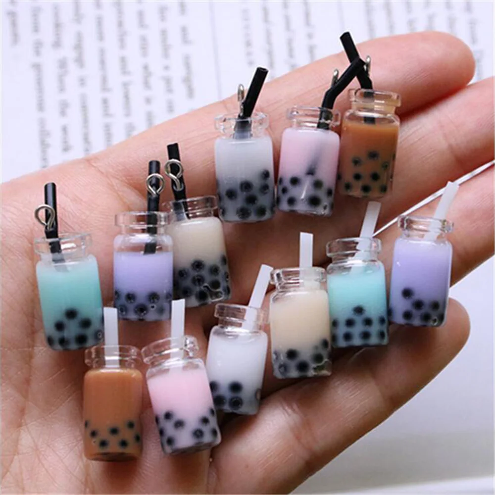 10 Pcs 28*10mm Resin Pearl Milk Tea Charms Milk Tea Bottle Pendant For ...