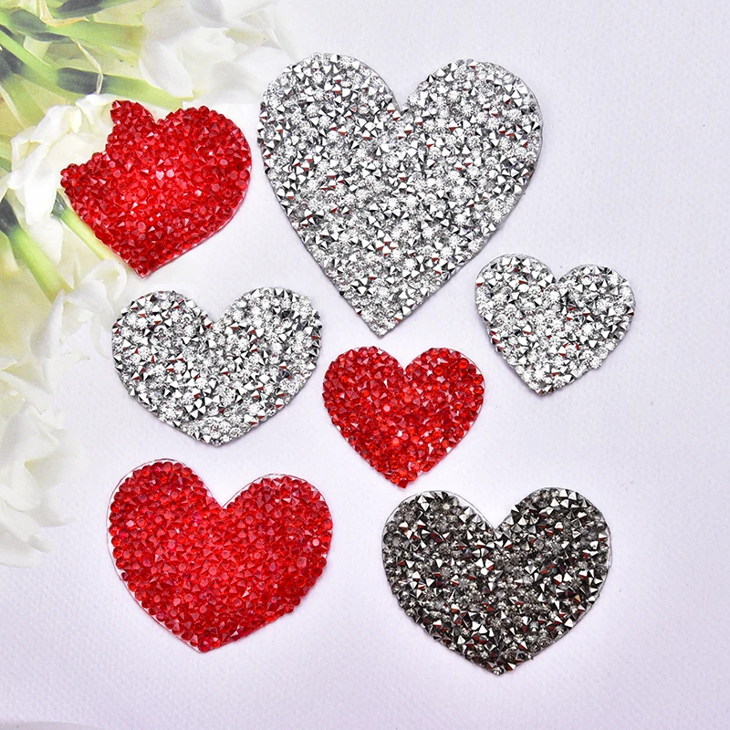 15Pcs/Lot Resin Red Heart Hot Fix Rhinestones Motifs Iron on Patches ...
