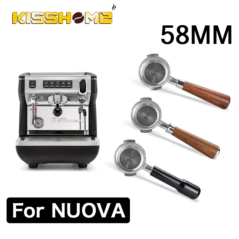 58mm-Espresso-Coffee-Bottomless-Portafilter-Handle-Solid-Wood-For-Nuova ...