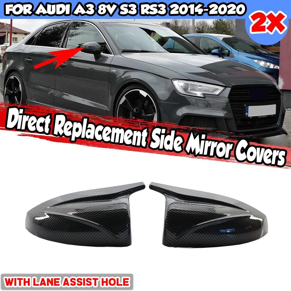 1 Pair Carbon Look Car Side Rearview Mirror Cap Cover Rear View Mirror ...