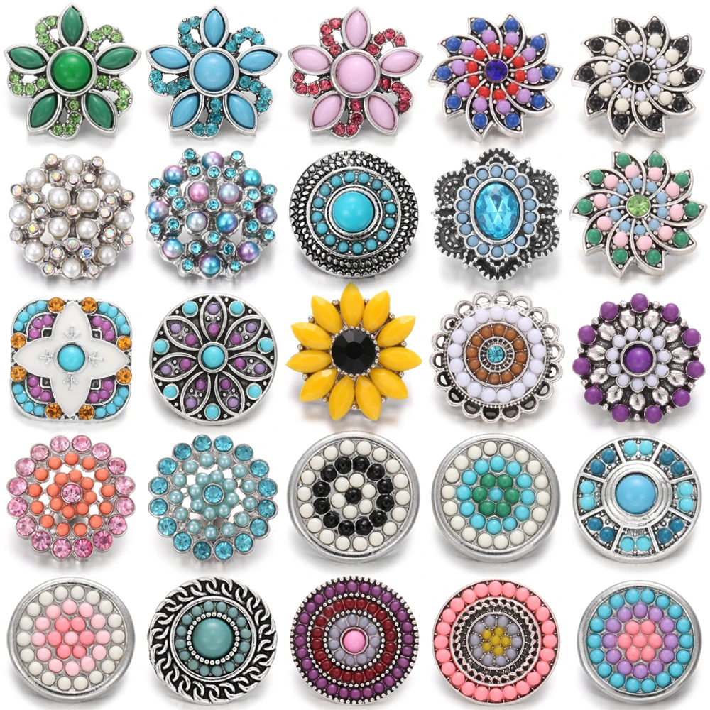 6pcs/lot New Snap Jewelry Natural Stone Mini Beads Vintage Round Flower ...