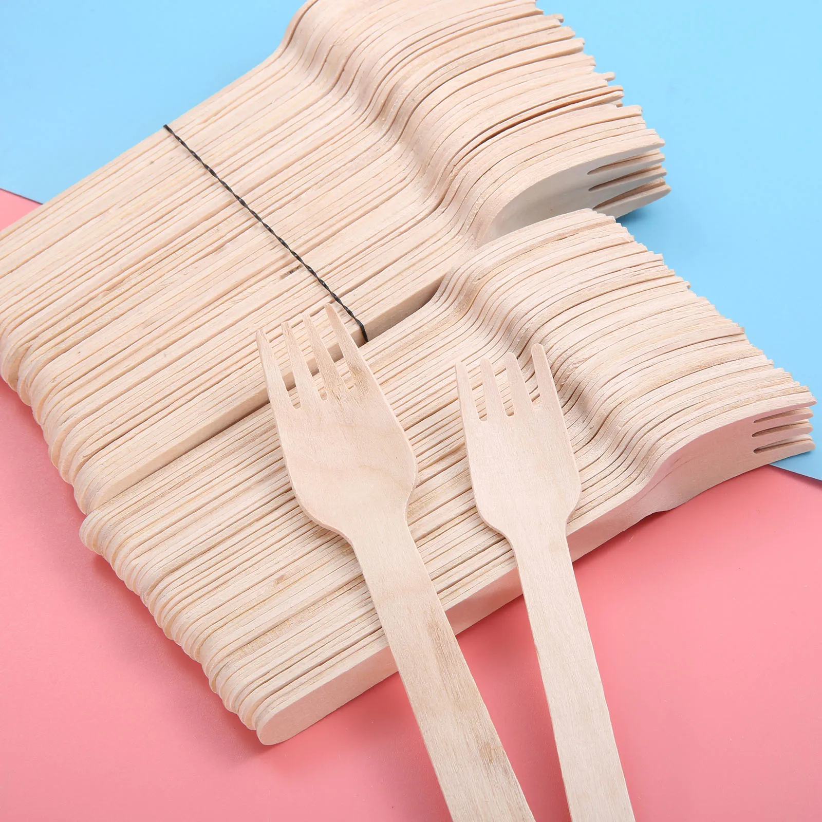 Fourchette,Cuillères-fourchettes-couteaux jetables en bois, 50 pièces ...