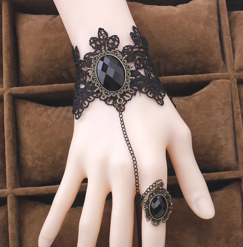 High-Quality-Black-Lace-Bracelet-Finger-Hand-Chain-Harness-Women ...