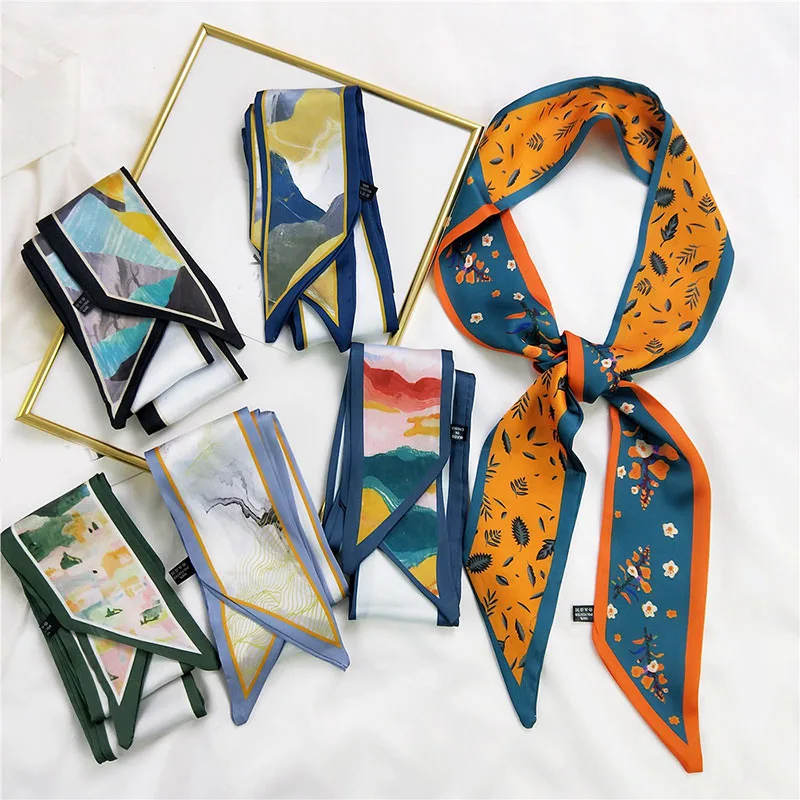 Silk scarf For Women long Ribbon Handle Bag ribbons Fashion Head Scarf ...
