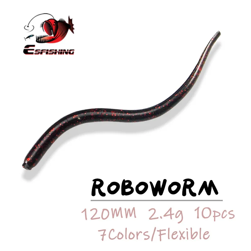 ESFISHING Fishing Lures Soft Worm Roboworm 10pcs 120mm 2.4g Sea Fishing ...