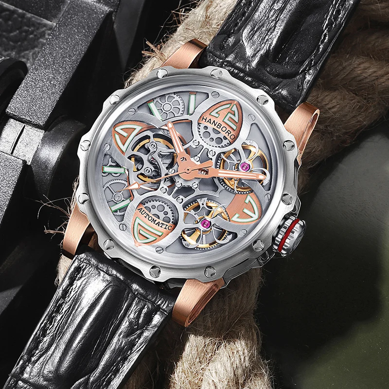HANBORO-Double-Flywheel-Hollow-Automatic-Mechanical-watches-men-Brand ...