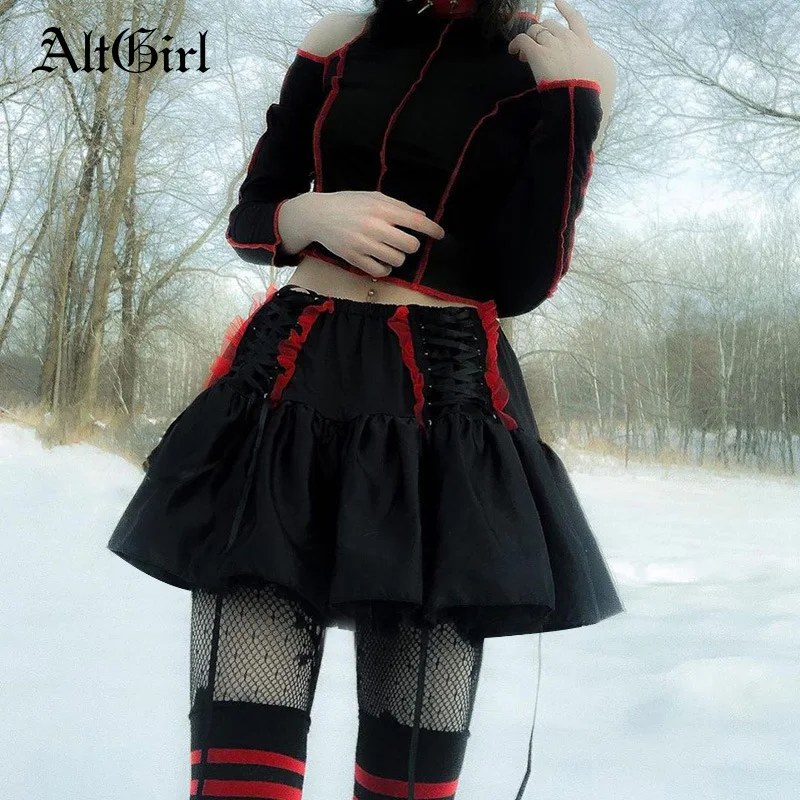 Altgirl Harajuku Y2k Alt Skirt Women Punk Mall Goth Vintage Bandage ...