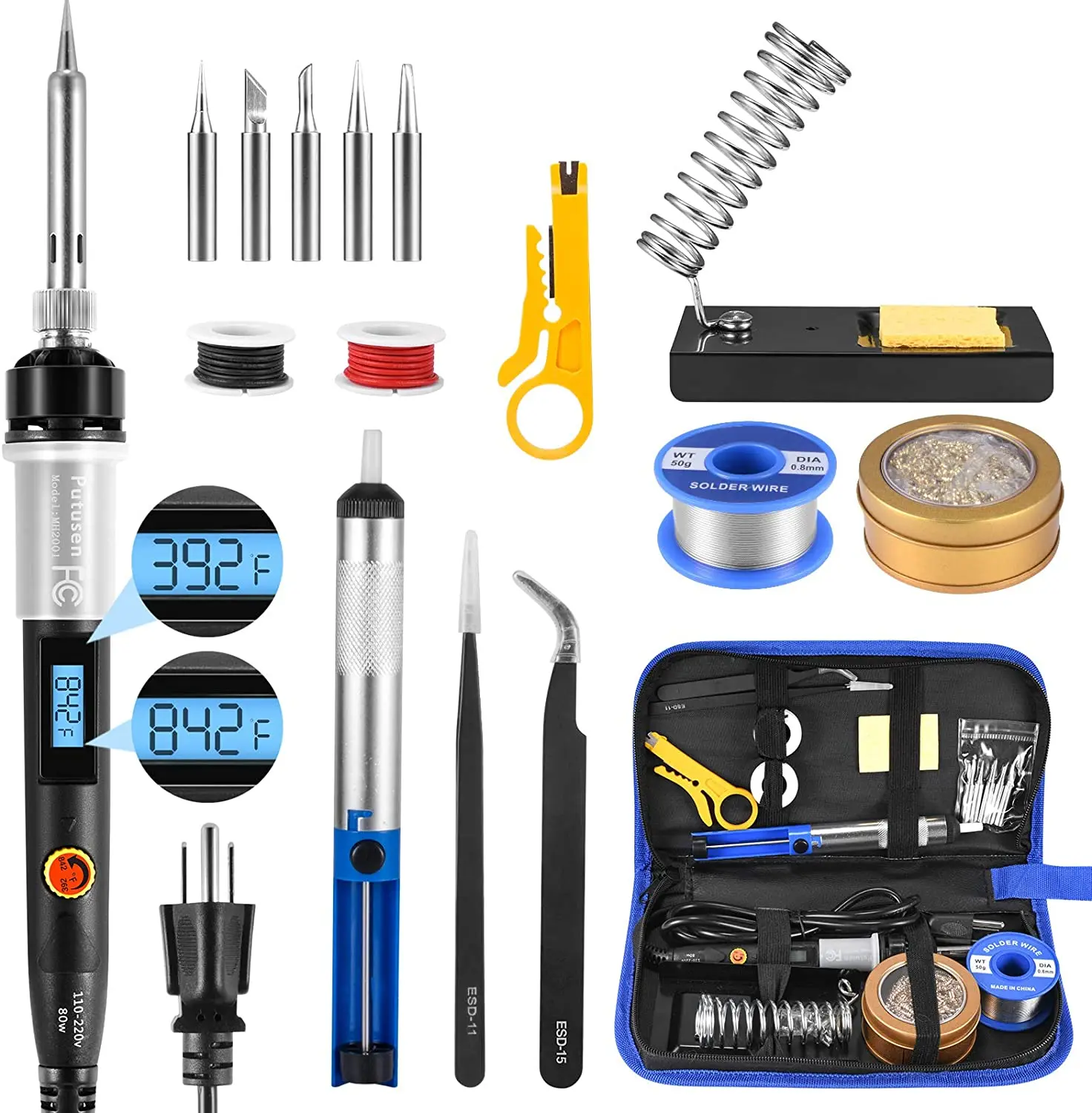 Soldering Iron Kit, 80w Lcd Digital Soldering Gun, Portable Solder Iron ...