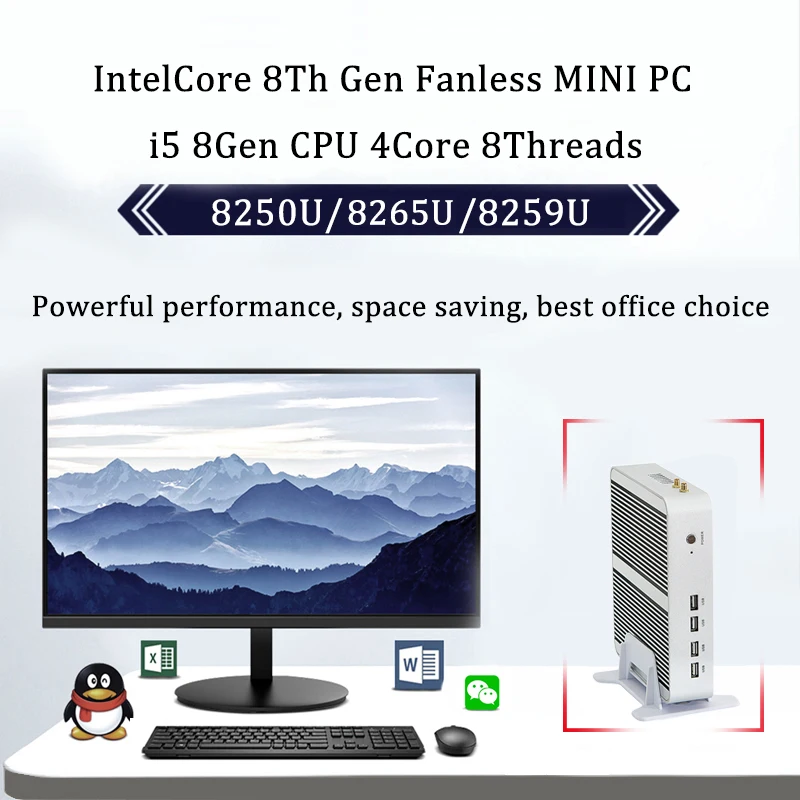 Newest Kaby Lake R 8Gen Fanless mini pc i5 8265u Intel UHD win10 Quad ...