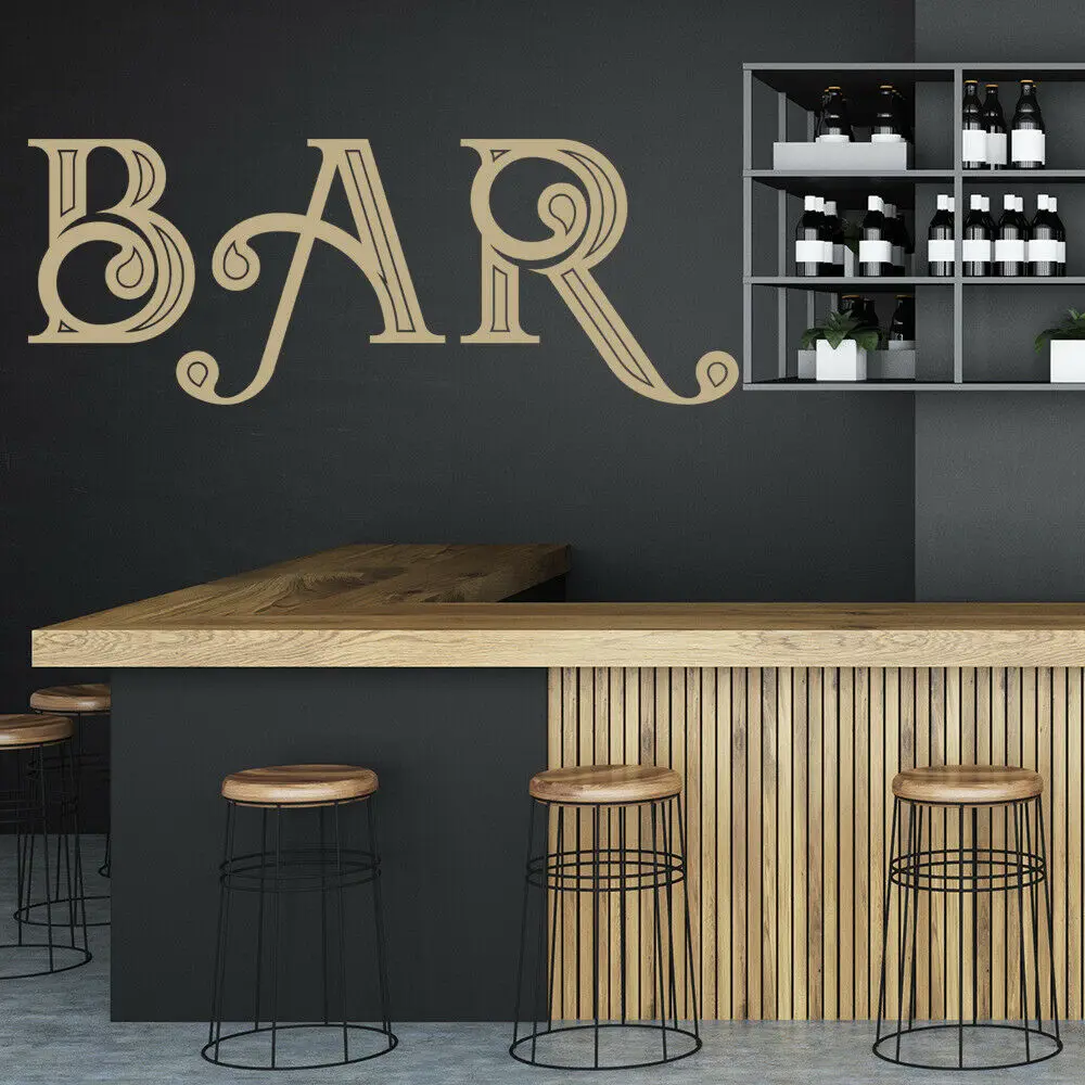 Bar Kitchen Wall Decal Words Art Lettering Interior Decor Door Window ...