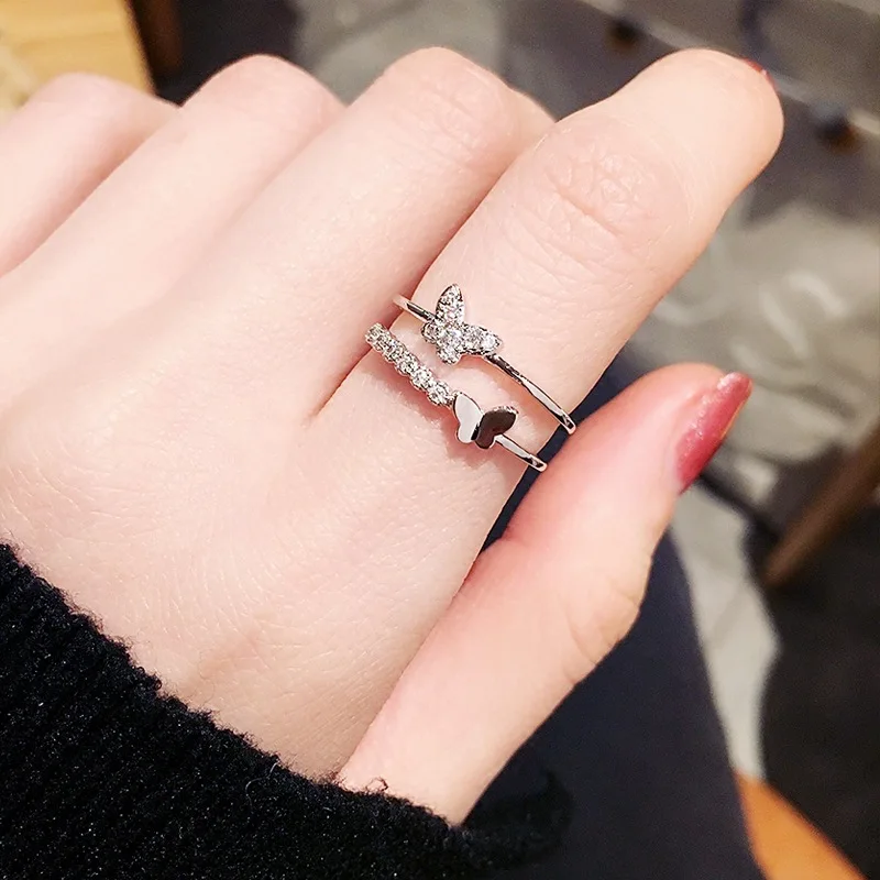 Korean Fashion Ladies Forefinger Ring Rose Gold Silver Color Crystal ...