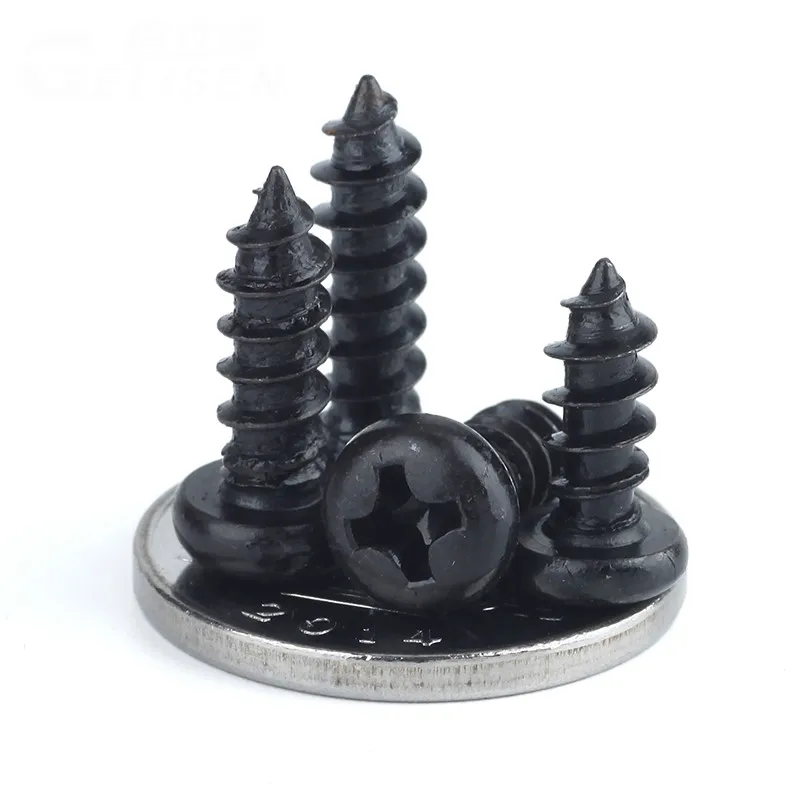 100PCS M3 Black Round Head Cross Self Tapping Screw Mini Round Head ...