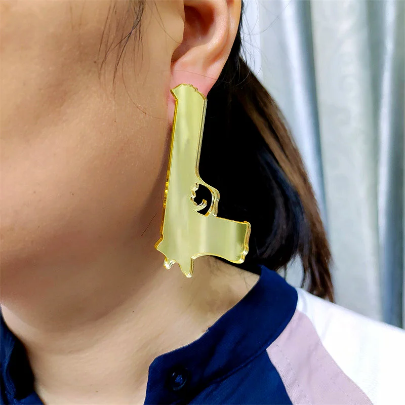 KUGUYS Punk Big Drop Earrings for Women Gold Color Gun Fashion Cool ...
