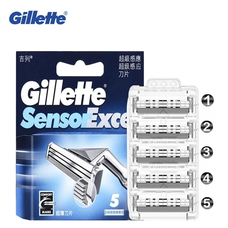 Gillette Sensor Excel Men's Razor Blade Replace Heads Facial Beard ...