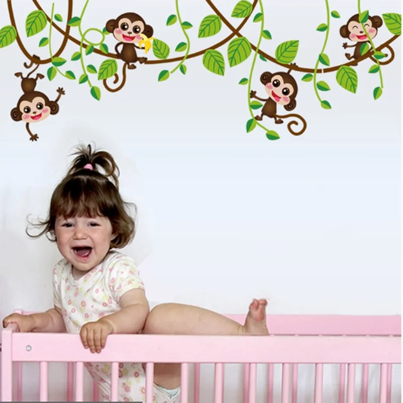 Removable-Vinyl-Monkey-Bedroom-Wall-Stickers-Decals-Mural-Jungle ...