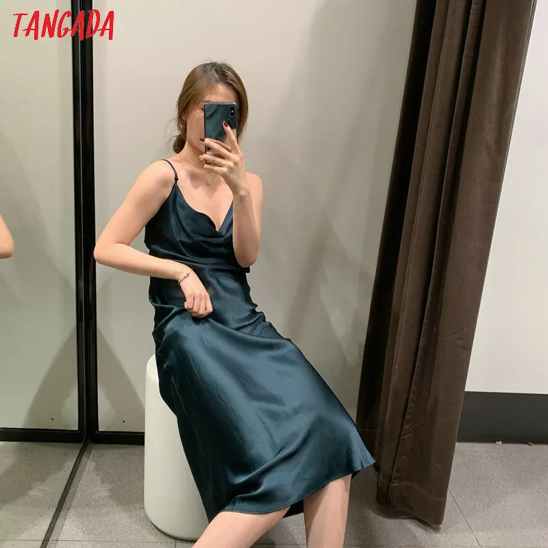 Tangada модное женское однотонное Новогоднее вечернее платье без рукавов с ремешком