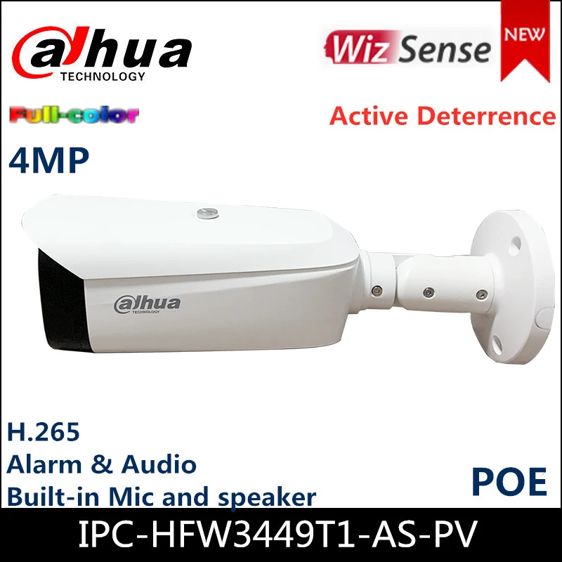 Dahua cámara IP de 4MP, dispositivo de red Bullet WizSense a todo color, disuasión activa, fija ...