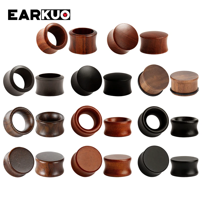 EARKUO Piercing de madera para oreja plana hueca, expansores de Gagues ...