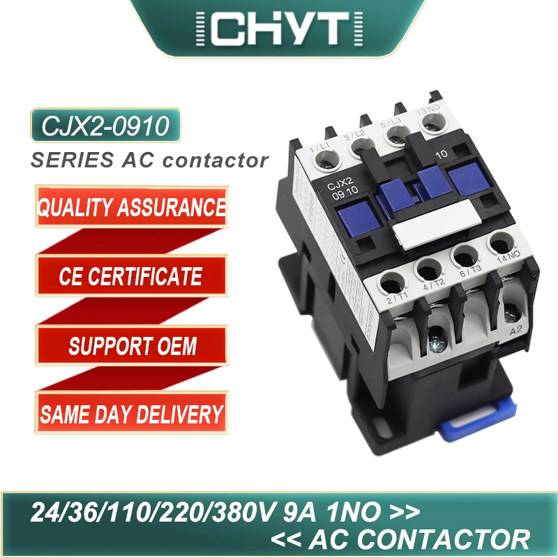 CHYT CJX2 0910 9A trifásico, 3 polos, 380V, 220V, 110V, 36V, 24V, 50/60Hz, montado en Riel Din ...