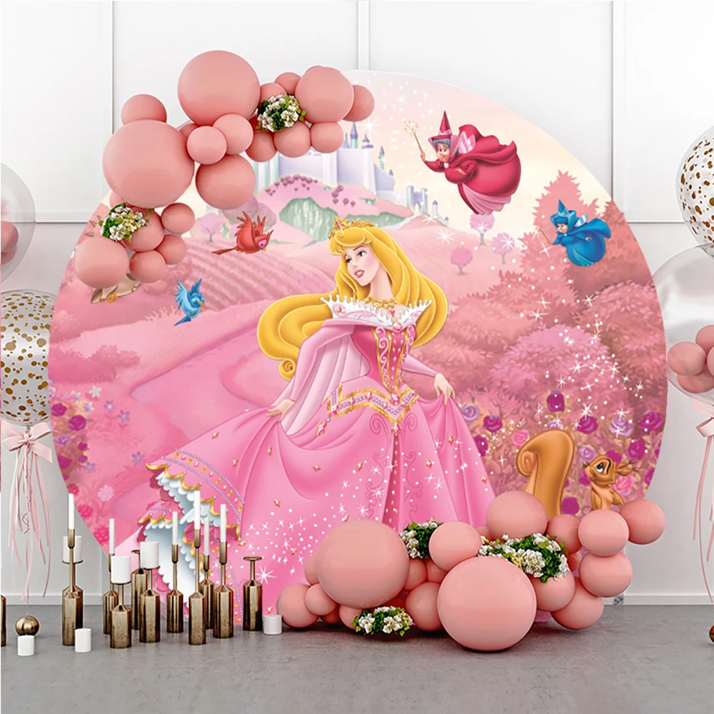 Party Backdrops Disney Princess Belle Snow White Round Shape Custom ...