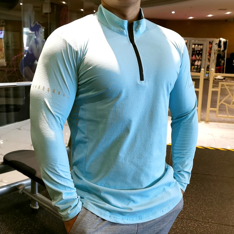 Compression Long Sleeve Men's Cotton Zipper Gym T Shirt - Men's Fitness ...