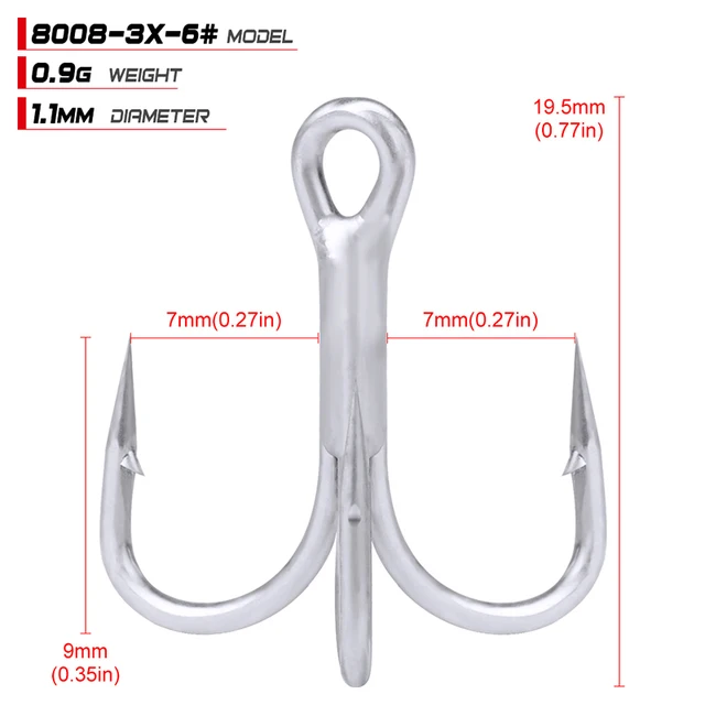 10pcs/lot Saltwater Fishing Hook Matte Tin Treble Hook 2/0#-1/0#-1#-2#-4#-6#-8# High-Carbon ...