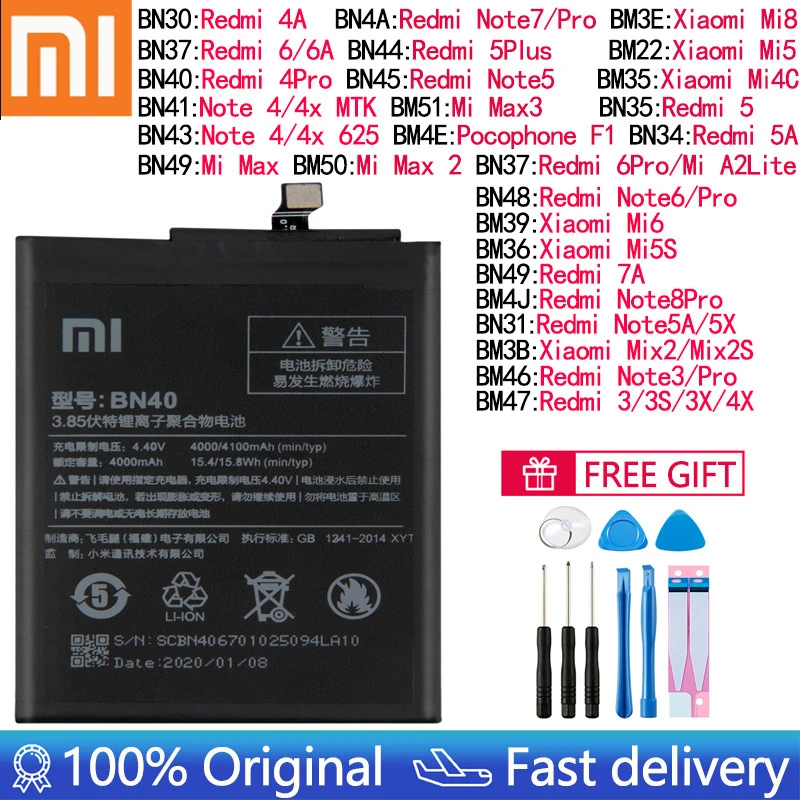 Original Battery for Xiaomi Mi Redmi Note Mix Max 2 3 3S 3X 4 4X 4A 5 ...