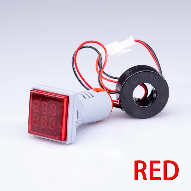 22mm 60-500V 0-100A Led AC Digital Voltmeter Ammeter Signal Lights 220V Voltage Current Meter ...