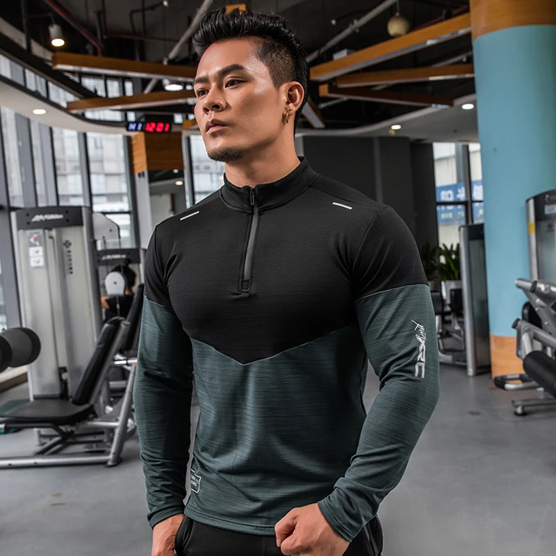 Mens Gym Compression Shirt Male Rashgard Fitness Long Sleeves Running ...
