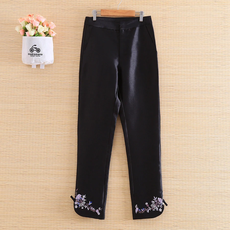 Embro Mill High-end Women Floral Slim Pants Vintage Royal Embroidery ...