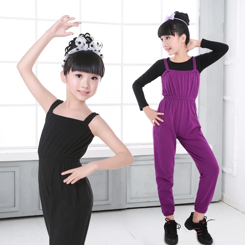 Children Dance Overalls Kids Black Purple Gymnastics Cotton Sport Pants ...