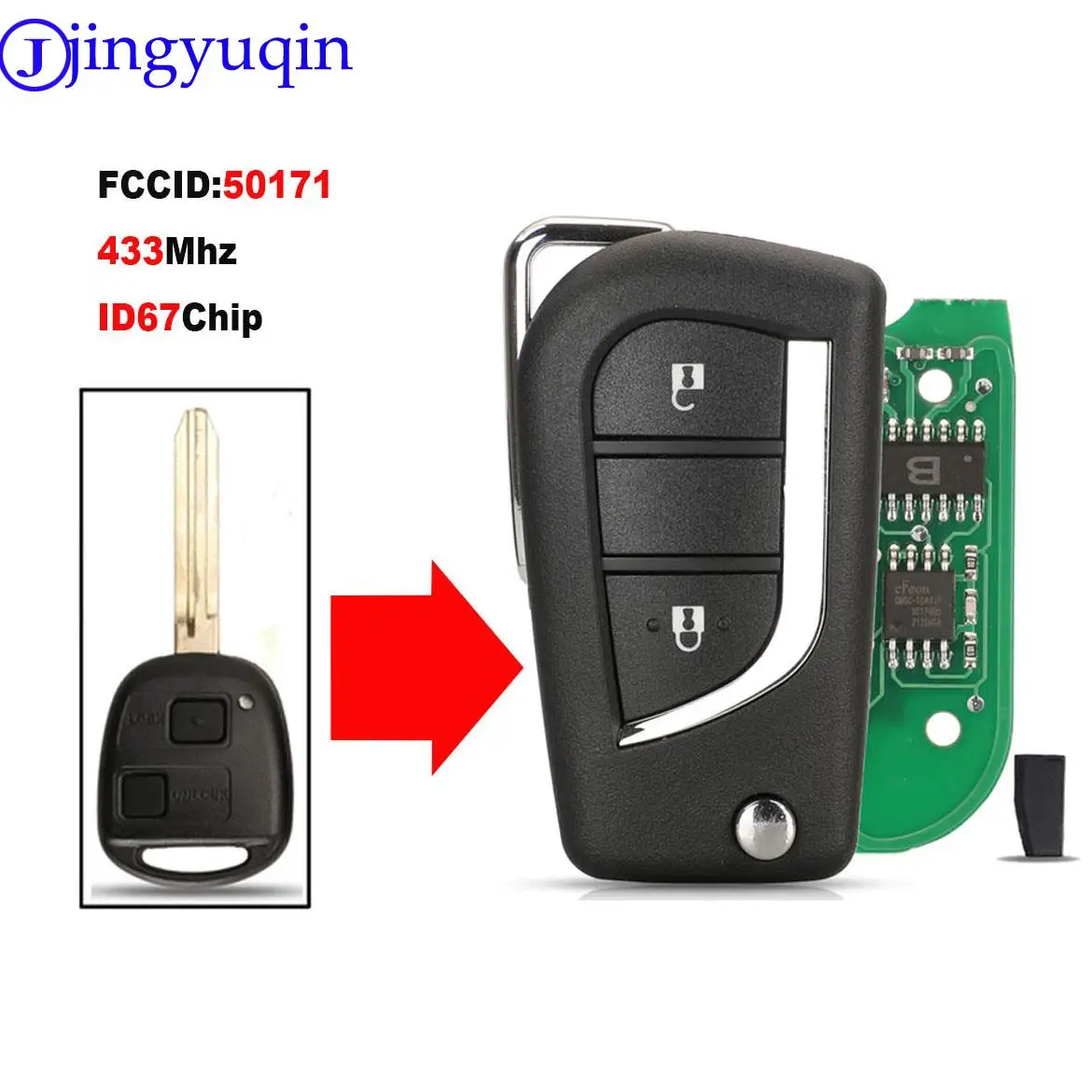 jingyuqin-Modified-Flip-2-Buttons-Remote-Key-Fob-433MHz-4D67-Chip-For ...
