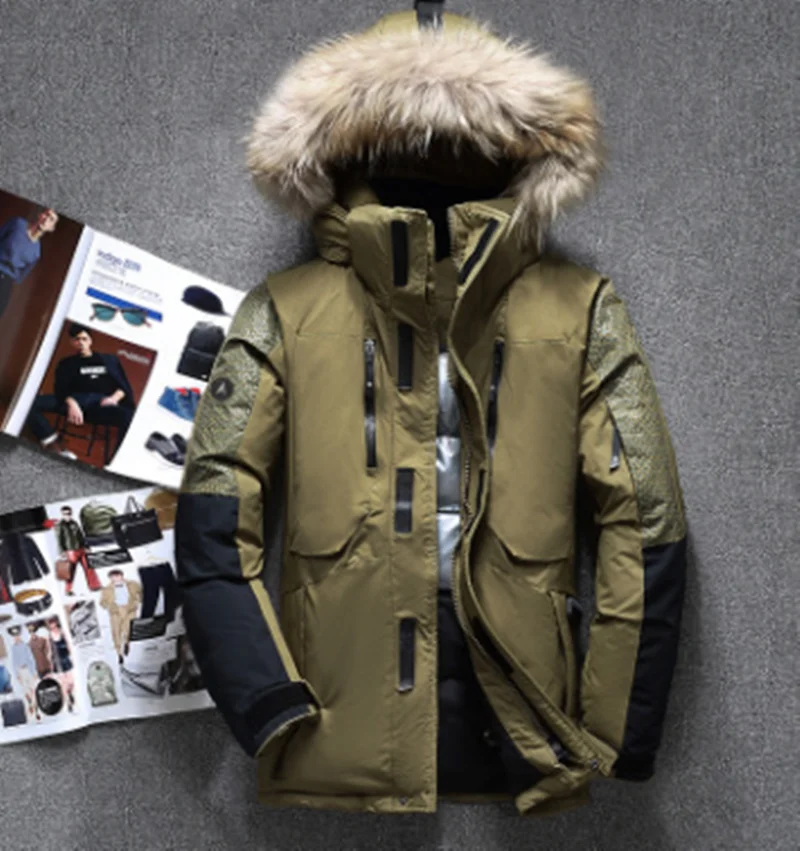 Chaquetas de plumón de pato con capucha de piel auténtica para hombre ...