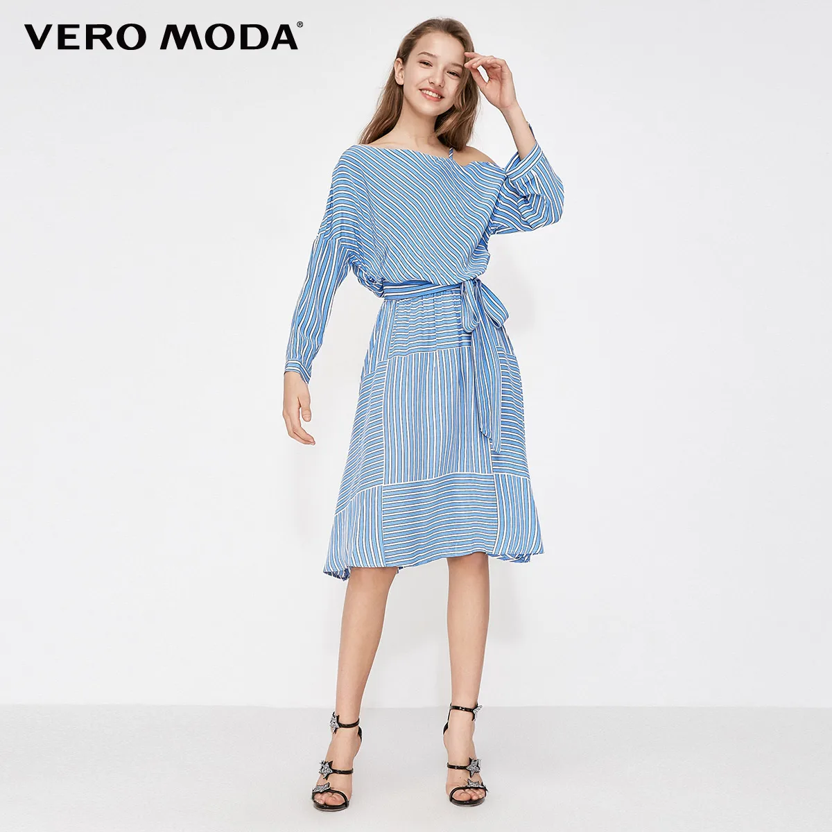 Vero-Moda-Women-s-Asymmetrical-Shoulders-3-4-Sleeves-High-rise-Dress ...