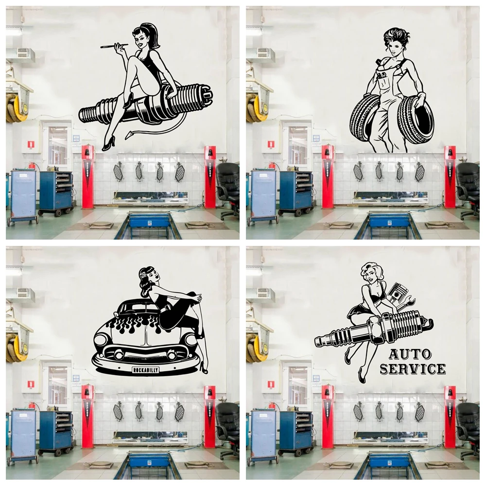 Sexy woman on high heels in Auto Repair Shop Wall Stickers Removable ...